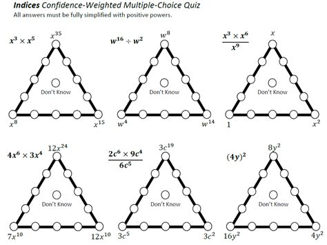 Indices Confidence Weighted Multiple Choice Quiz Teaching Resources