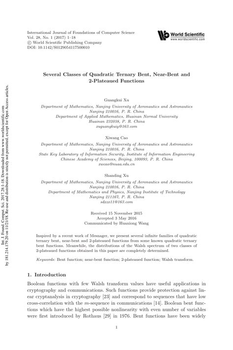Pdf Several Classes Of Quadratic Ternary Bent Near Bent And 2