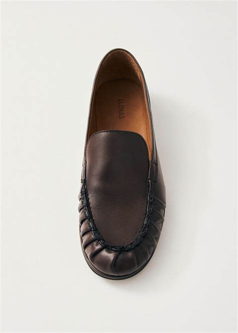 Gathered Brown Leather Loafers Alohasusa