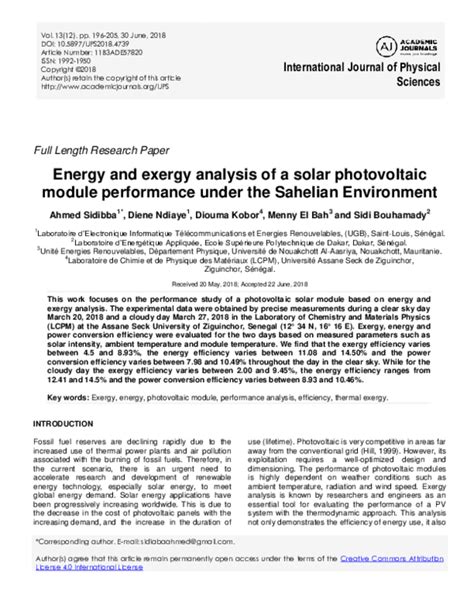Pdf Energy And Exergy Analysis Of A Solar Photovoltaic Module