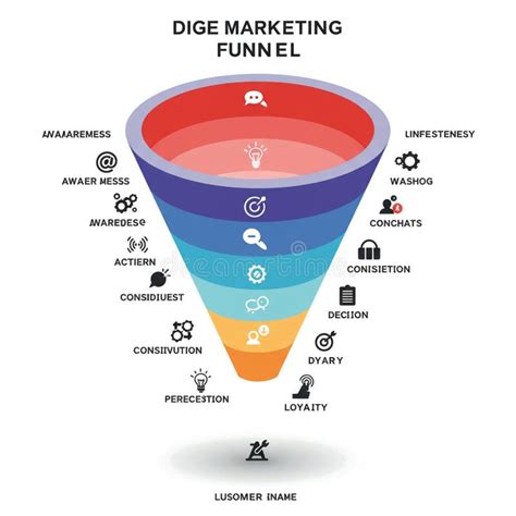Inverted Funnel Diagram Labeled Dige Marketing Funnel With Multicolored Layers Stock