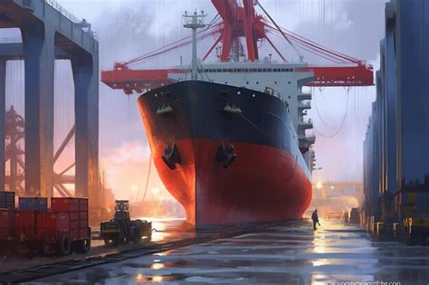 Premium Photo Cargo Ship Unloading At Dock