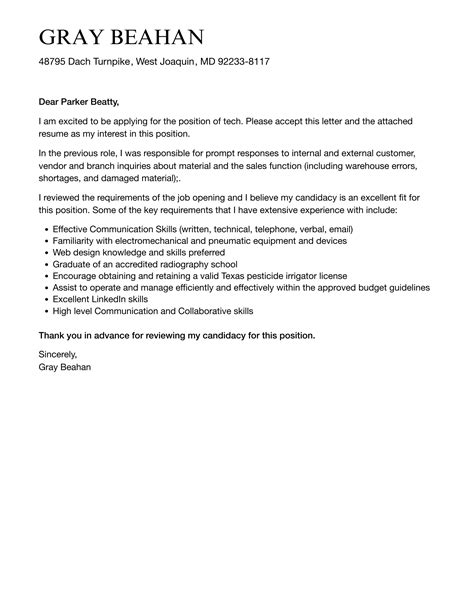 Tech Cover Letter Velvet Jobs