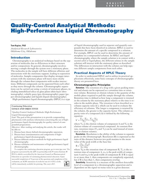 Quality Control Analytical Methods High Performance Liquid Chromatography DocsLib