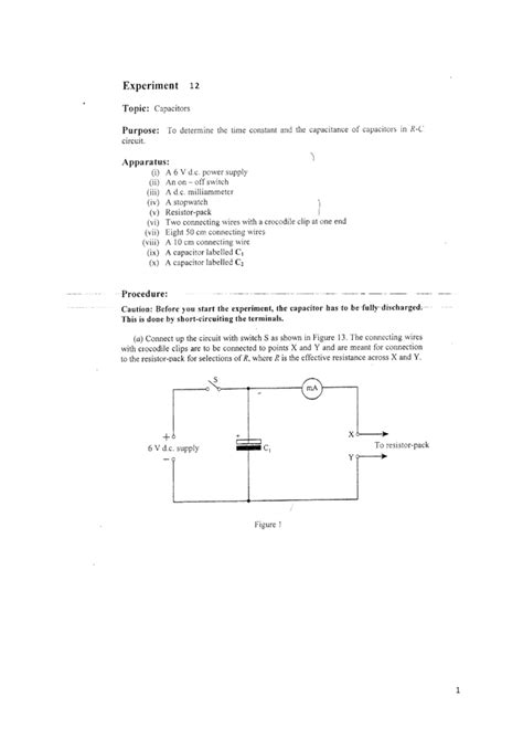 Lab Manual 3 RC Circuit 2 2 Single Capacitor Capacitor Value C1 Resistor Value