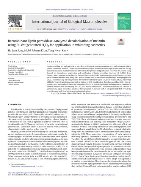 Pdf Recombinant Lignin Peroxidase Catalyzed Decolorization Of Melanin
