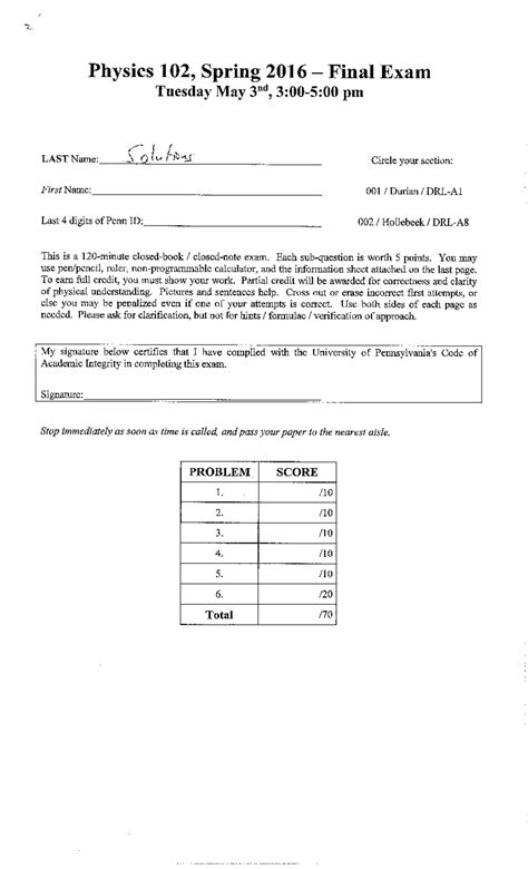 Final Solns Practice Questions Solution For Exam PHYS Studocu