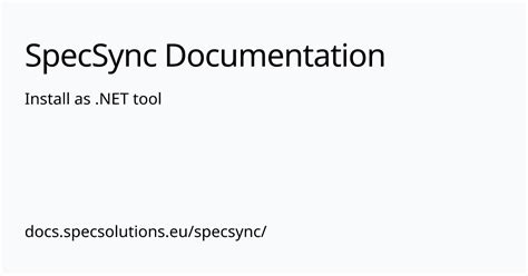 Install As Net Tool Specsync Documentation