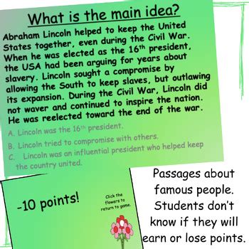 Main Idea Identification Of Famous People Passages Digital Whole Group Game