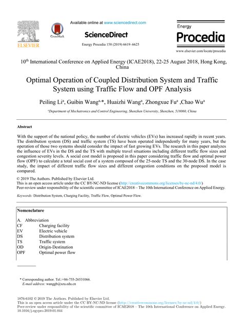 Pdf Optimal Operation Of Coupled Distribution System And Traffic System Using Traffic Flow And