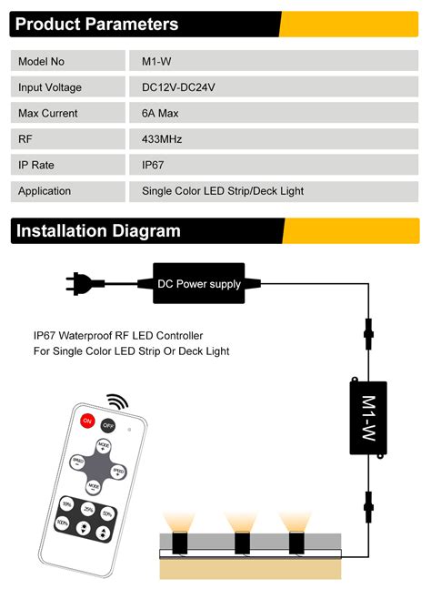 Ip Waterproof Led Single Color Controller Channel Dimmer Dc V V A With Key Rf Remote