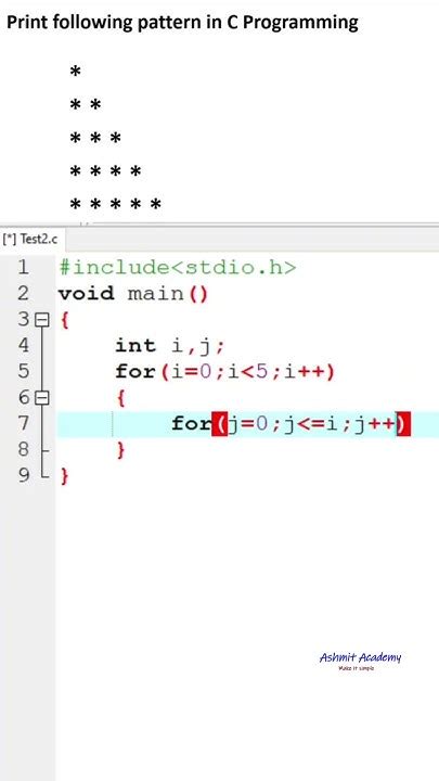Printing Star Pattern Using C Programming Youtube