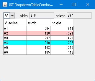 JComboBoxのドロップダウンリストとしてJTableを使用する Java Swing Tips
