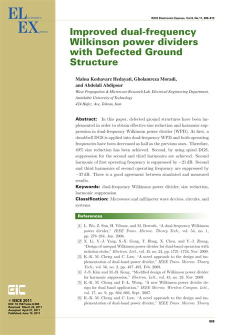 Pdf Improved Dual Frequency Wilkinson Power Dividers With Defected Ground Structure