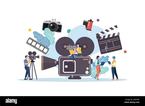 Film And Media Class With Miniature People School Education Vector Cartoon Stock Vector Image