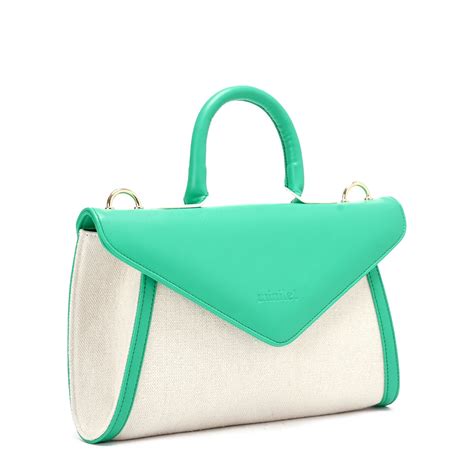 Green X Offwhite Leather And Canvas Crossbody Bag