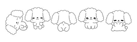 카와이 고립 된 푸들 개 윤 ⁇ 의 ⁇ 터 만화 개 색칠 페이지 컬렉션 세트 프리미엄 벡터
