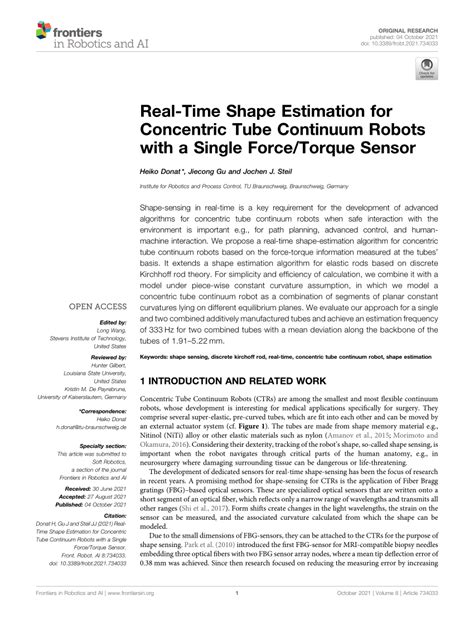 Pdf Real Time Shape Estimation For Concentric Tube Continuum Robots With A Single Force Torque