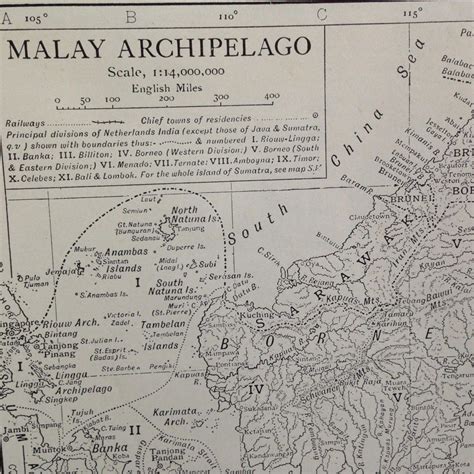 Malay Archipelago Map 1910 Vintage Edwardian Steel Engraving