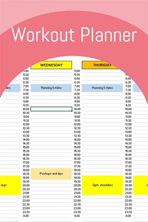 Fitness Planner Excel Template Workout Planner Daily Planner