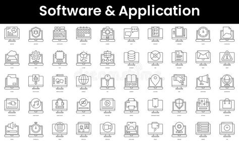 Set Of Outline Software And Application Icons Minimalist Thin Linear Web Icon Set Stock Vector