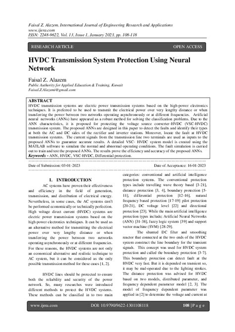 Pdf Hvdc Transmission System Protection Using Neural Network