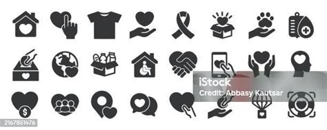 자선 글리프 솔리드 아이콘 컬렉션 콘텐츠 기부 자원 봉사 재단 도움이 포함됩니다 Minimal Icon And Symbol Series Vector Illustration