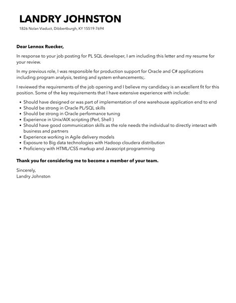 Pl Sql Developer Cover Letter Velvet Jobs