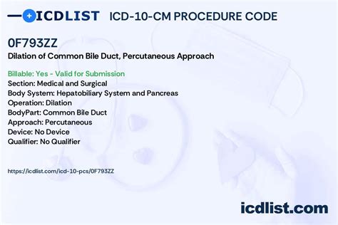 Icd 10 Pcs Procedure Code 0f793zz Dilation Of Common Bile Duct Percutaneous Approach
