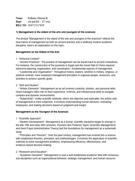 Pom Assignment Fathima Sheerin R Pdf Science Statistics