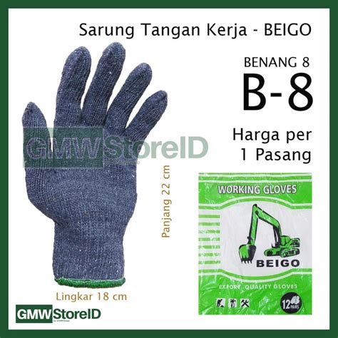 Jual [1 3 6 Pasang] Sarung Tangan Kerja Benang 8 Beigo Rajut Safety Gloves Abu Abu B8 W872