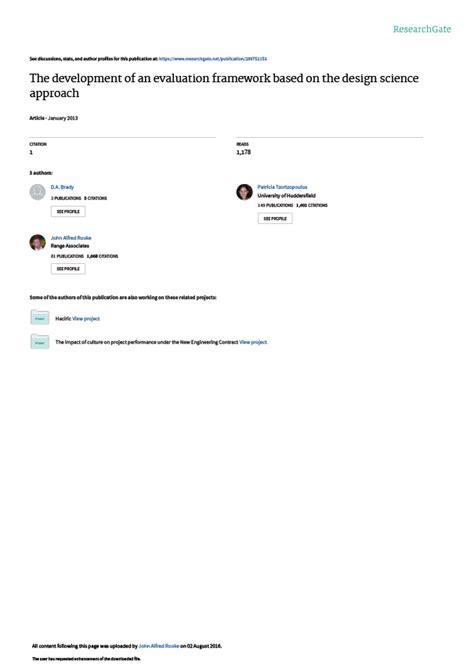 The Development Of An Evaluation Framework Based On The Design Science Approach Aratau