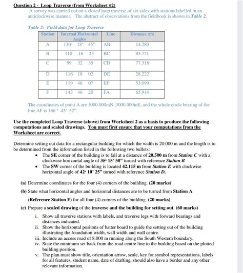 Solved Question 2 Loop Traverse From Worksheet 2 A