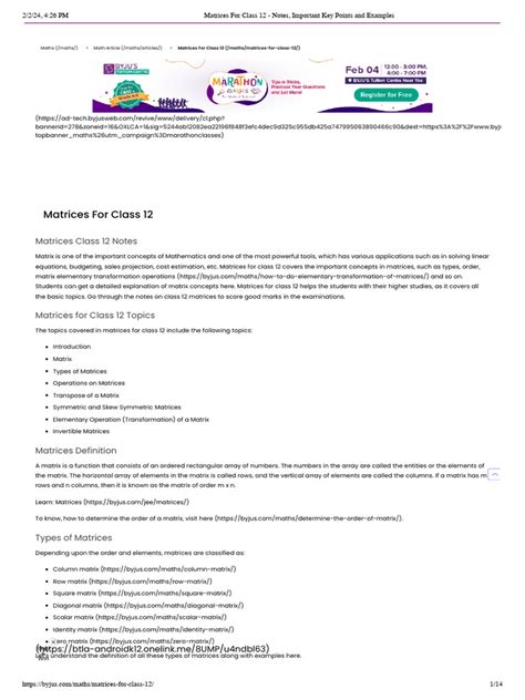 Matrices For Class 12 Notes Important Key Points And Examples