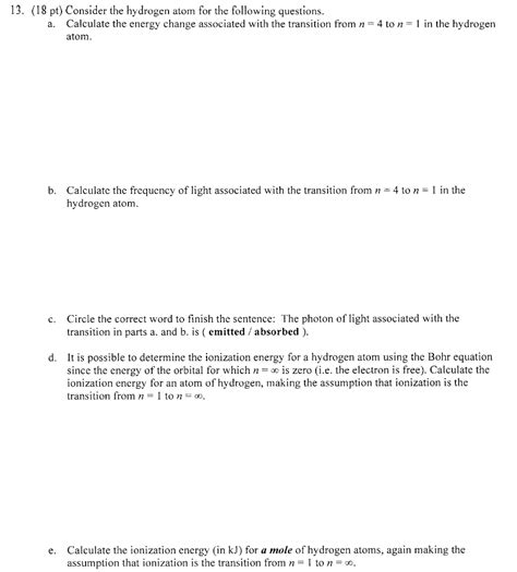 Solved 13 18 Pt Consider The Hydrogen Atom For The