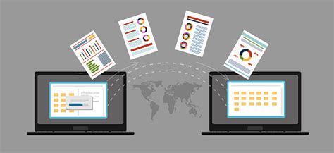 File Transfer Two Laptops With Folders On Screen And Transferred