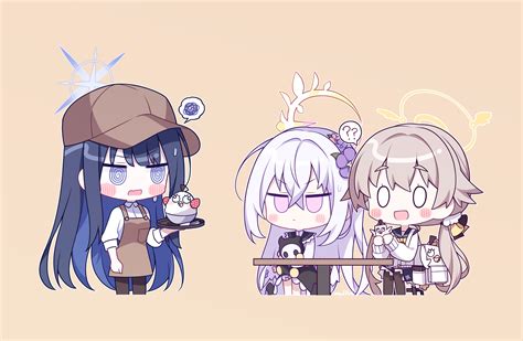 Hifumi Saori Azusa Peroro And Skullman Blue Archive Drawn By Lanubis Danbooru