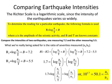 Ppt Solving Logarithmic Equations For Earthquake Intensity Comparison