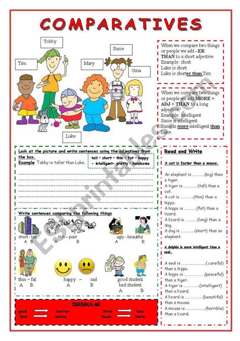 Comparative Adjectives Exercises Elementary Comparative Adje Comparative Adjectives Exercises Elementary Comparative Adje