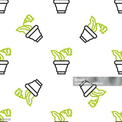 냄비 아이콘의 선 꽃은 흰색 배경에 매끄러운 패턴을 격리합니다 냄비에서 자라는 식물 화분에 심은 식물 기호입니다 벡터 0명에 대한 스톡 벡터 아트 및 기타 이미지 Istock