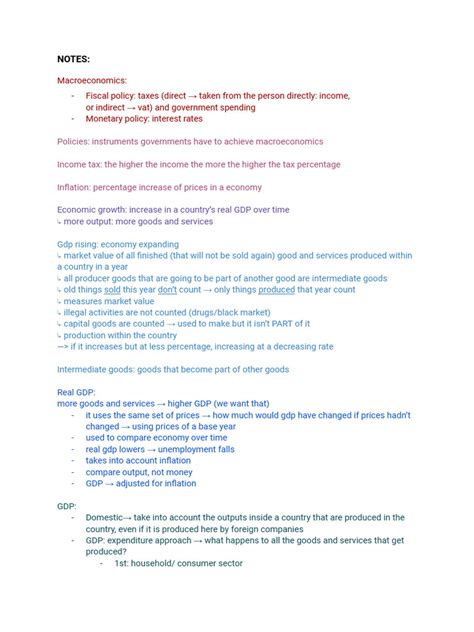 Class Notes Macroeconomics Pdf Gross Domestic Product Macroeconomics