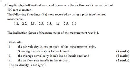 Solved D Log Tchebycheff Method Was Used To Measure The Air