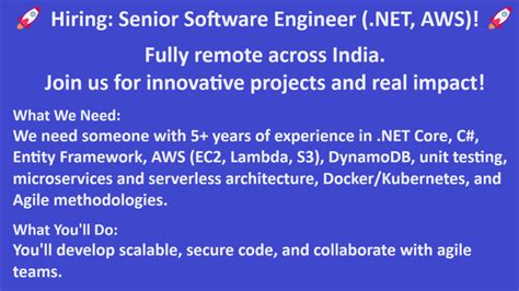 Hiring For Senior Software Engineer Net Aws Remote