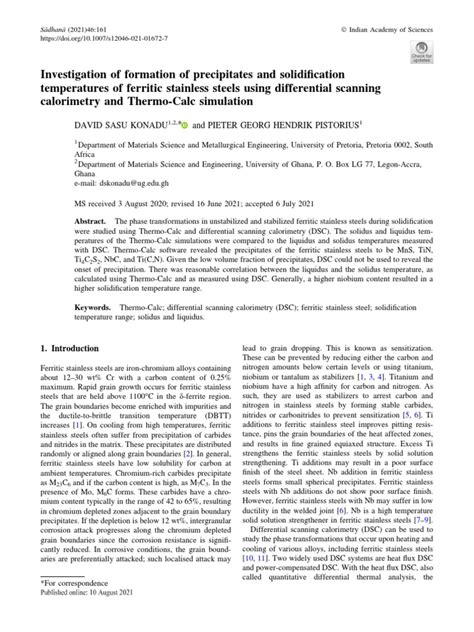 Investigation Of Formation Of Precipitates And Solidification Temperature Of Ferritic Ss Using