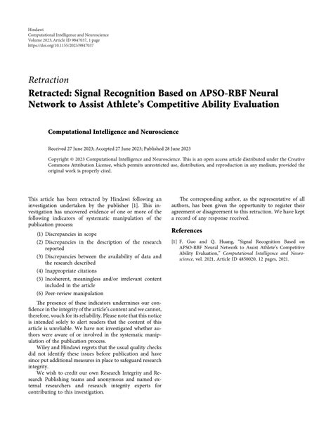 Pdf Retracted Signal Recognition Based On Apso Rbf Neural Network To Assist Athletes