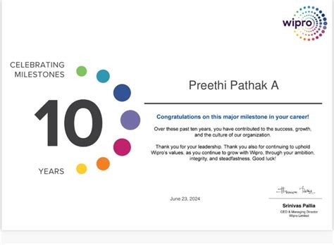 Preethi Pathak On Linkedin 10 Years With Wipro♥️