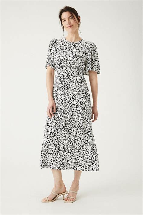 Maine Mono Flutter Sleeve Midi Dress ShopStyle