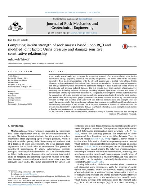 Pdf Computing In Situ Strength Of Rock Masses Based Upon Rqd And Modified Joint Factor Using