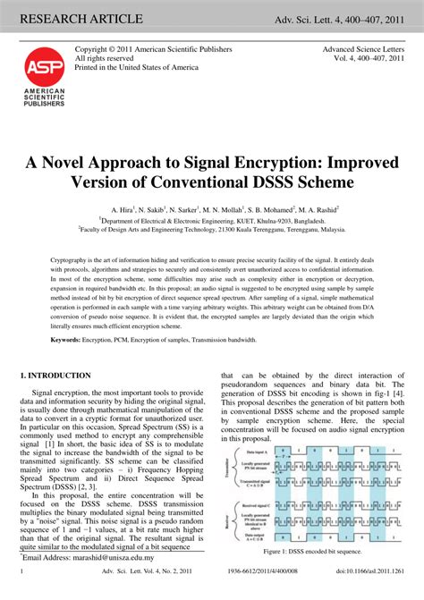 Pdf A Novel Approach To Signal Encryption Improved Version Of Conventional Direct Sequence