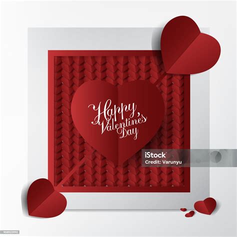 행복 한 발렌타인 타이 포 그래피 디자인 화살표 및 레드 심장 종이 잘라 프레임 배경 현대 하기 카드 비즈니스와 사랑 스러운 카드 Conceptvector 그림입니다 2월에